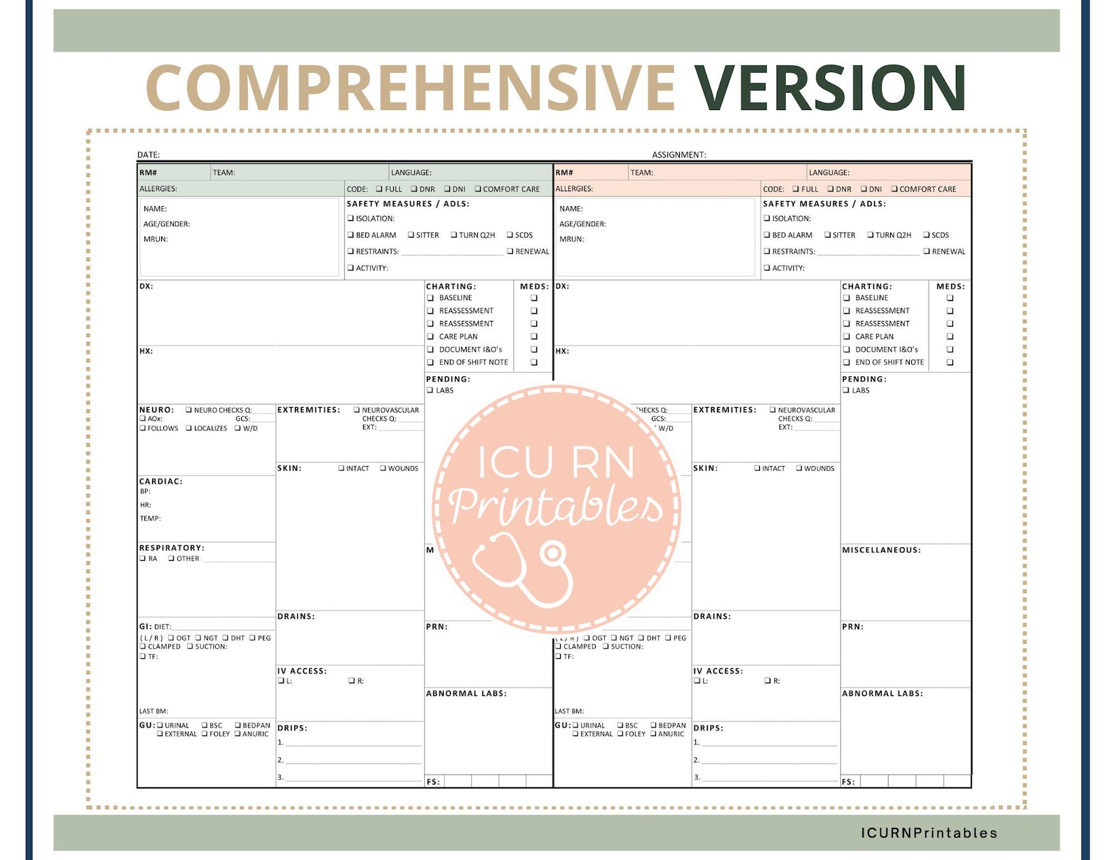 Pcu/step-down/telemetry Nurse Brain Report Sheet | Printable PDF ...