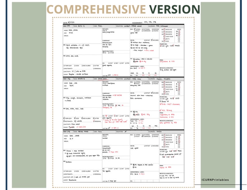6 Patient Med-surg Nurse Brain Report Sheet Printable PDF Download - Etsy