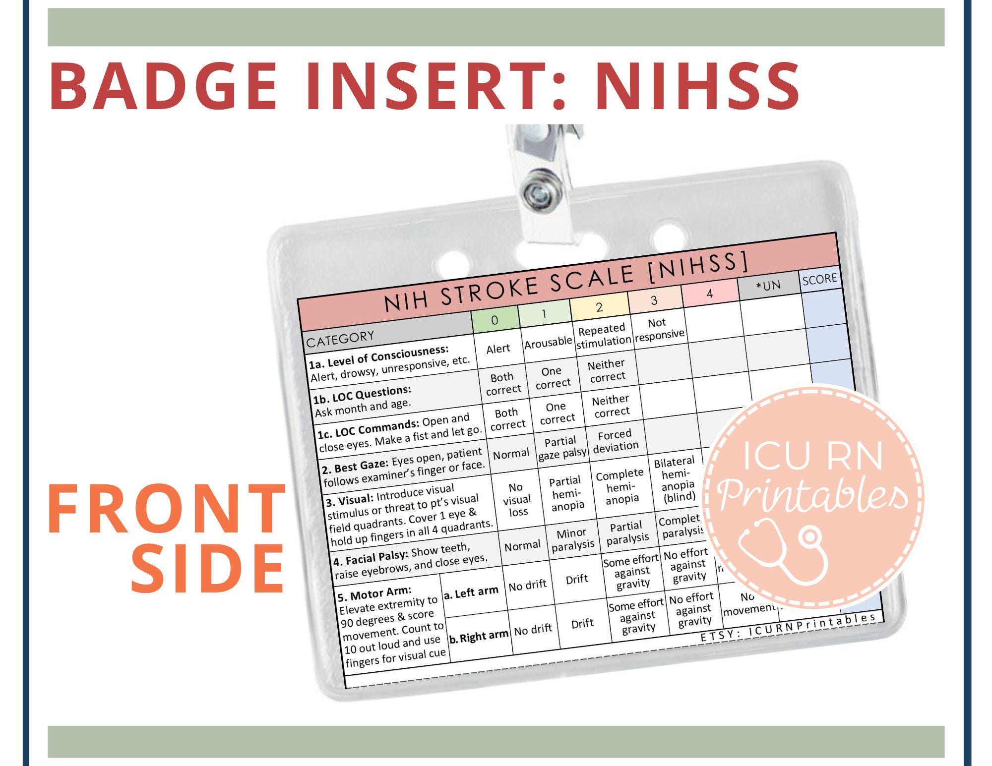 NIH Stroke Scale Bundle: NIHSS Assessment Form and Badge Insert ...