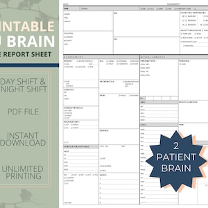 ICU Nurse Brain Report Sheet Printable PDF Download - Etsy