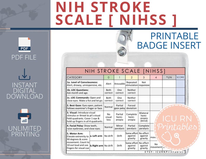 NIH Stroke Scale [ NIHSS ] Badge Insert | Printable PDF Download - Etsy