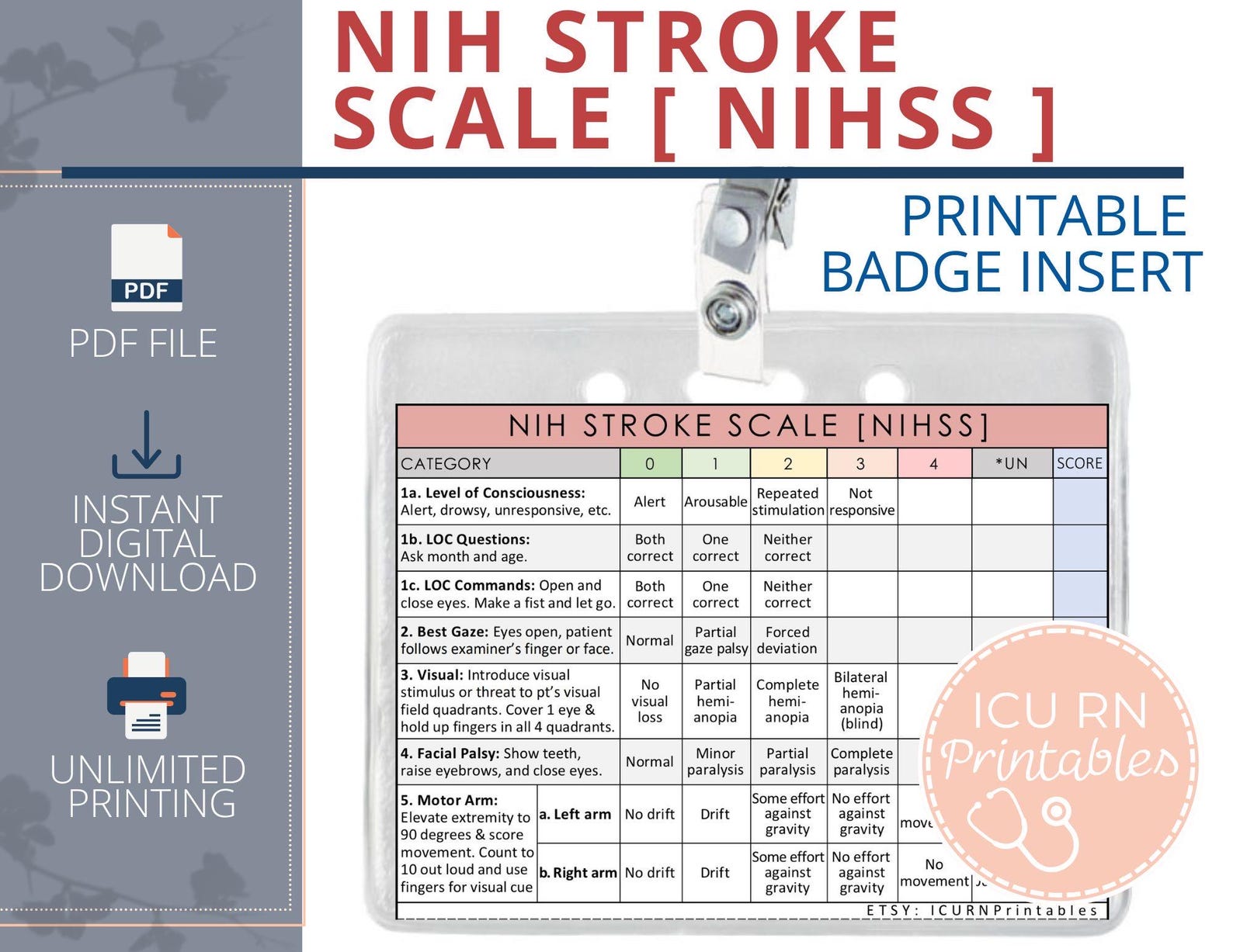 NIH Stroke Scale [ NIHSS ] | Printable PDF Download - Etsy Canada