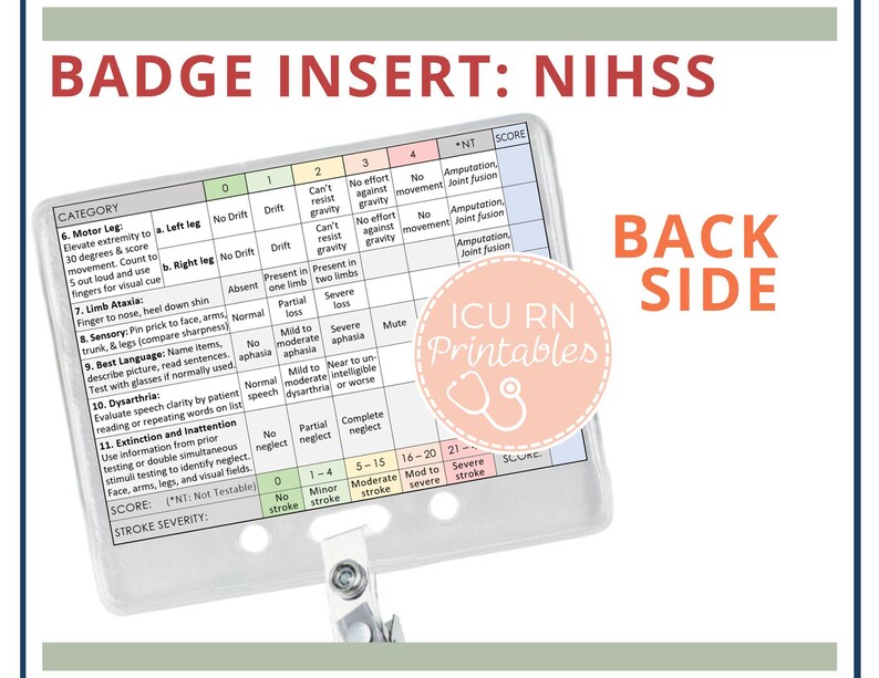 NIH Stroke Scale Bundle: NIHSS Assessment Form and Badge Insert ...