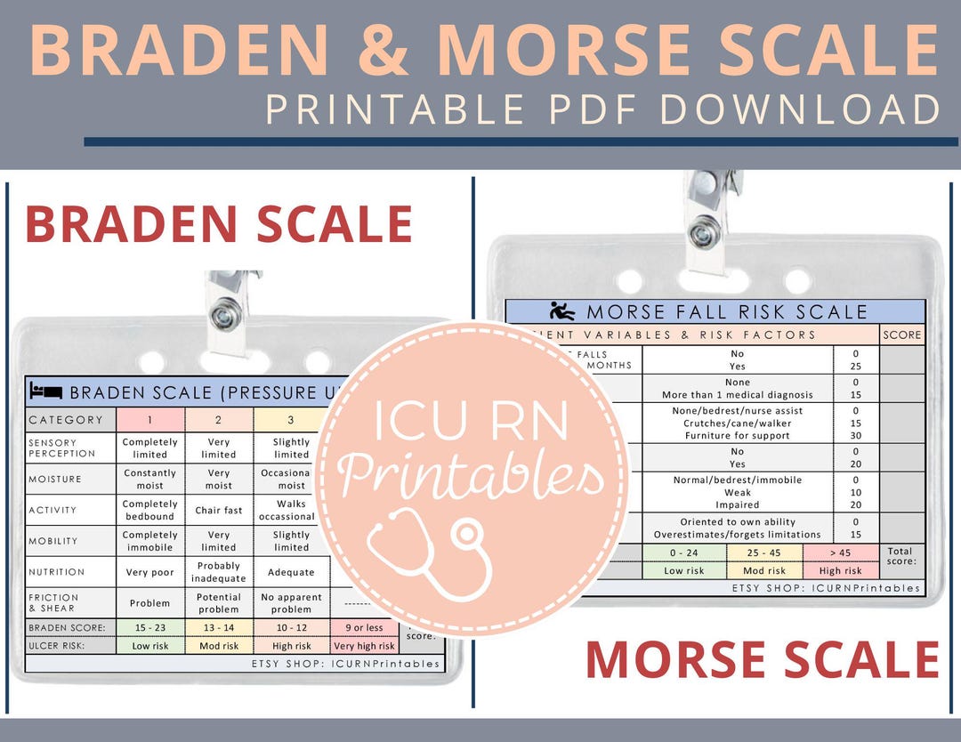 Braden Scale & Morse Fall Risk Scale Badge Insert | Printable PDF ...