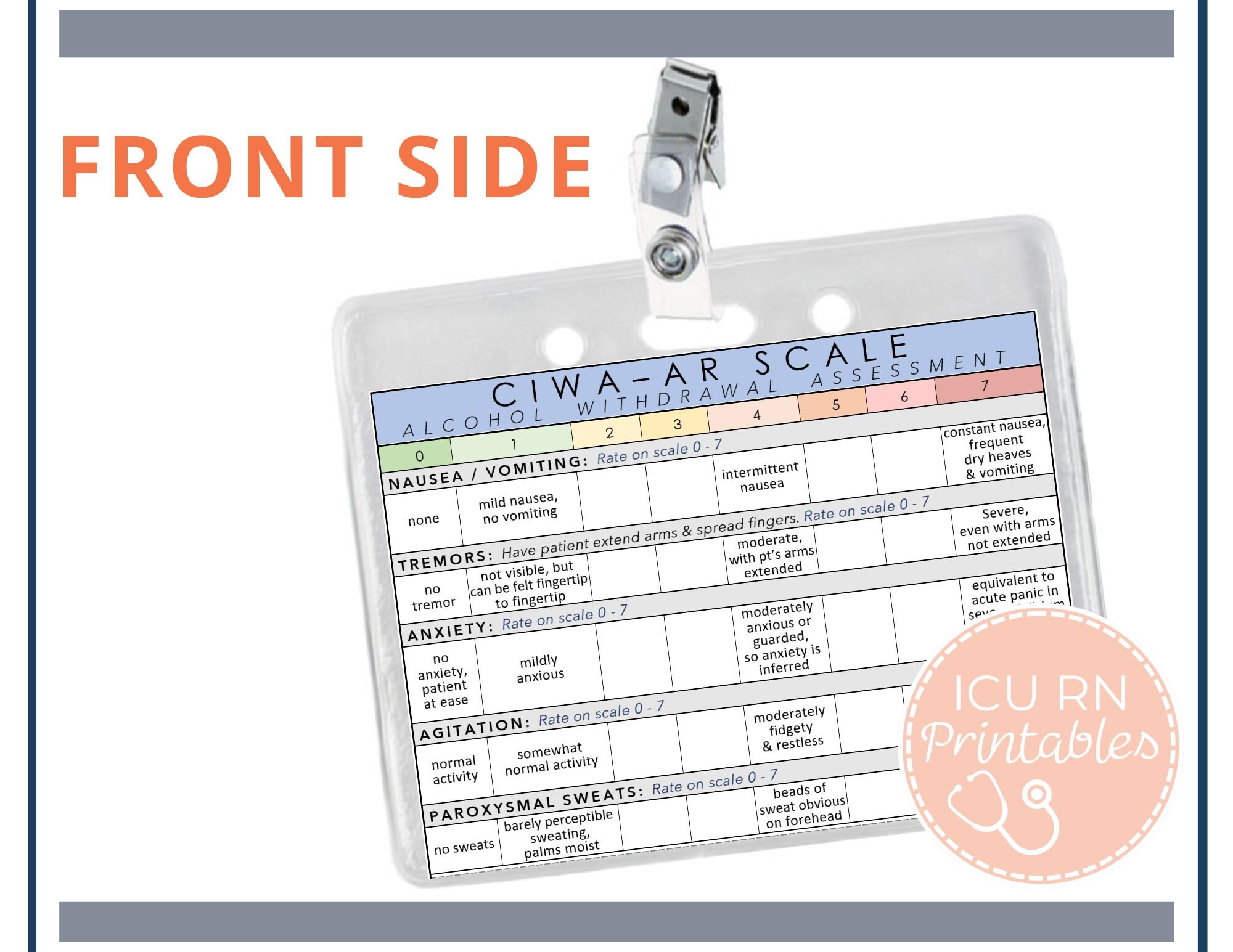CIWA-AR: Alcohol Withdrawal Assessment Badge Insert | Printable PDF ...