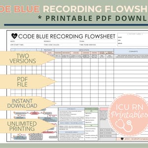 Code Blue Recording Flowsheet | Printable PDF Download - Etsy