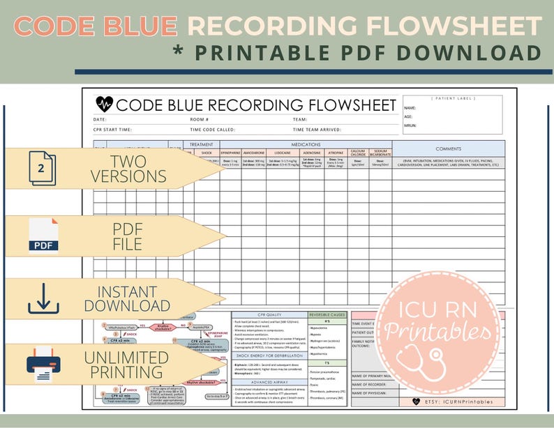 Code Blue Recording Flowsheet | Printable PDF Download - Etsy