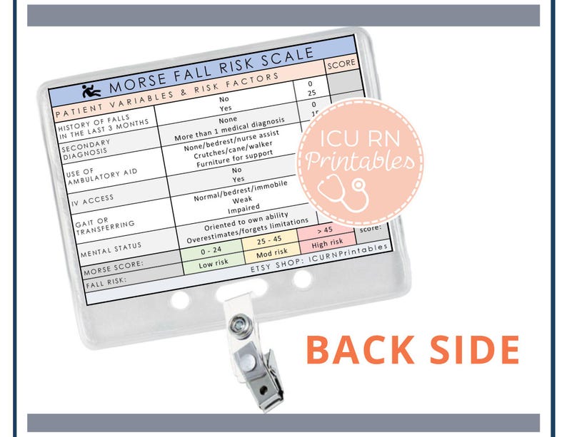 Braden Scale & Morse Fall Risk Scale Badge Insert | Printable PDF ...