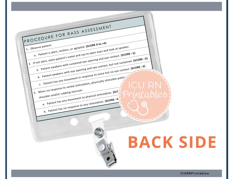 Richmond Agitation & Sedation Scale [RASS] Badge Insert | Printable PDF ...