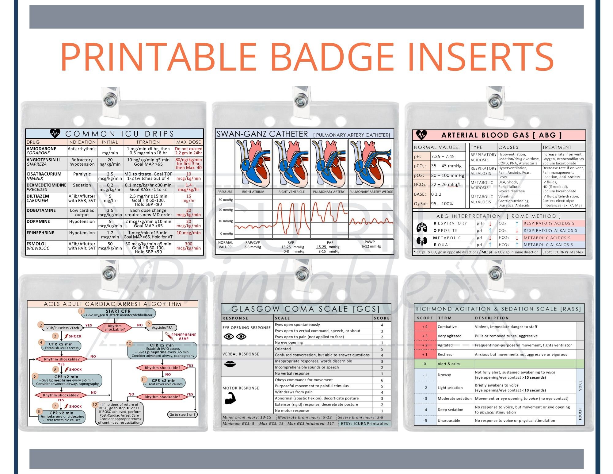 ICU Nurse Badge Insert Bundle Printable PDF Download - Etsy