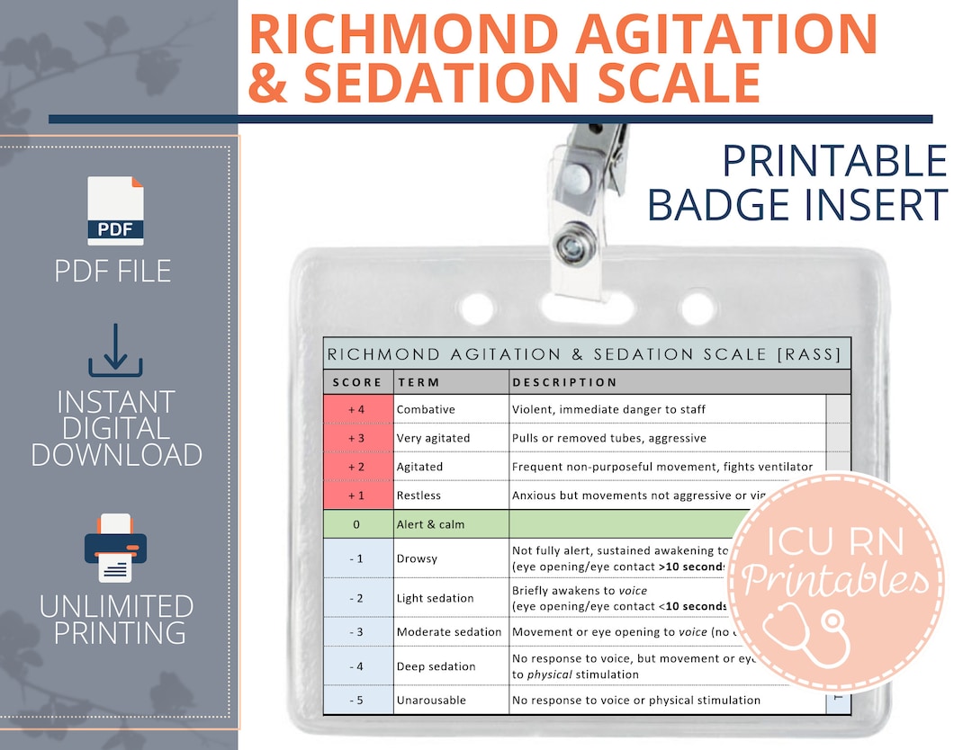 Richmond Agitation & Sedation Scale [RASS] Badge Insert | Printable PDF ...