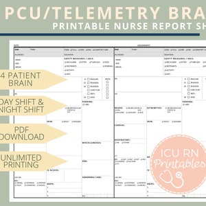 Pcu/step-down/telemetry Nurse Brain Report Sheet Printable PDF Download - Etsy