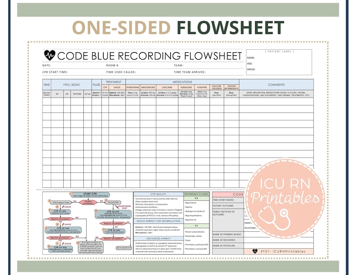 Code Blue Recording Flowsheet | Printable PDF Download - Etsy