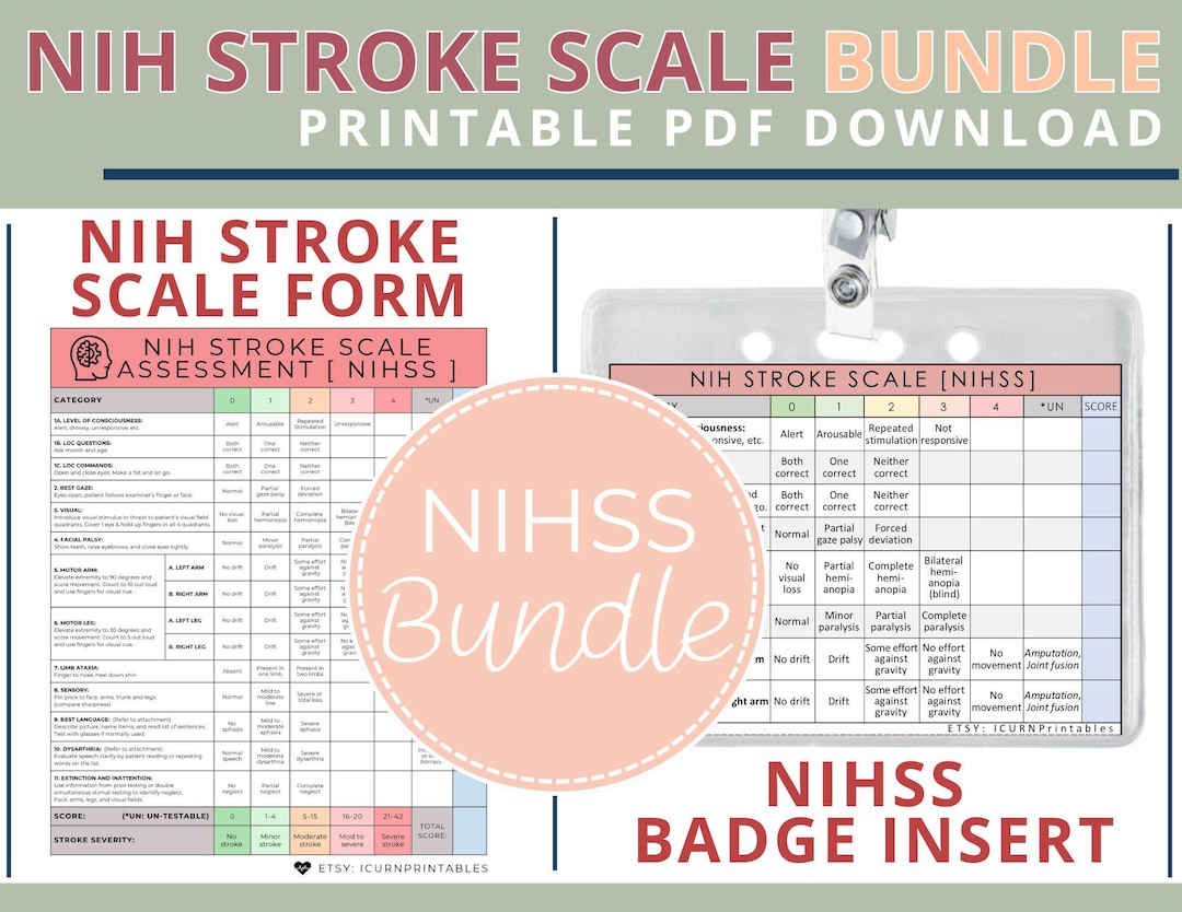 NIH Stroke Scale Bundle: NIHSS Assessment Form and Badge Insert | Printable PDF Download - Etsy