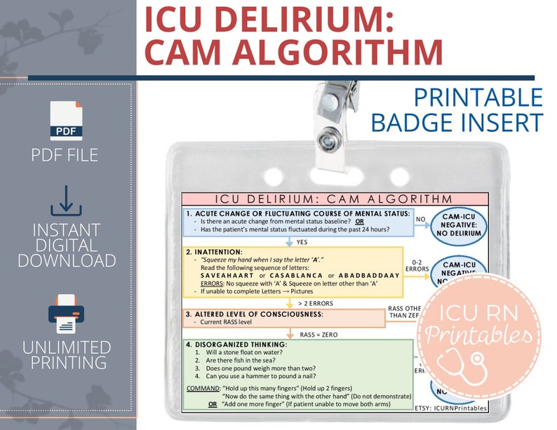 ICU Delirium: CAM Algorithm Badge Insert | Printable PDF Download - Etsy