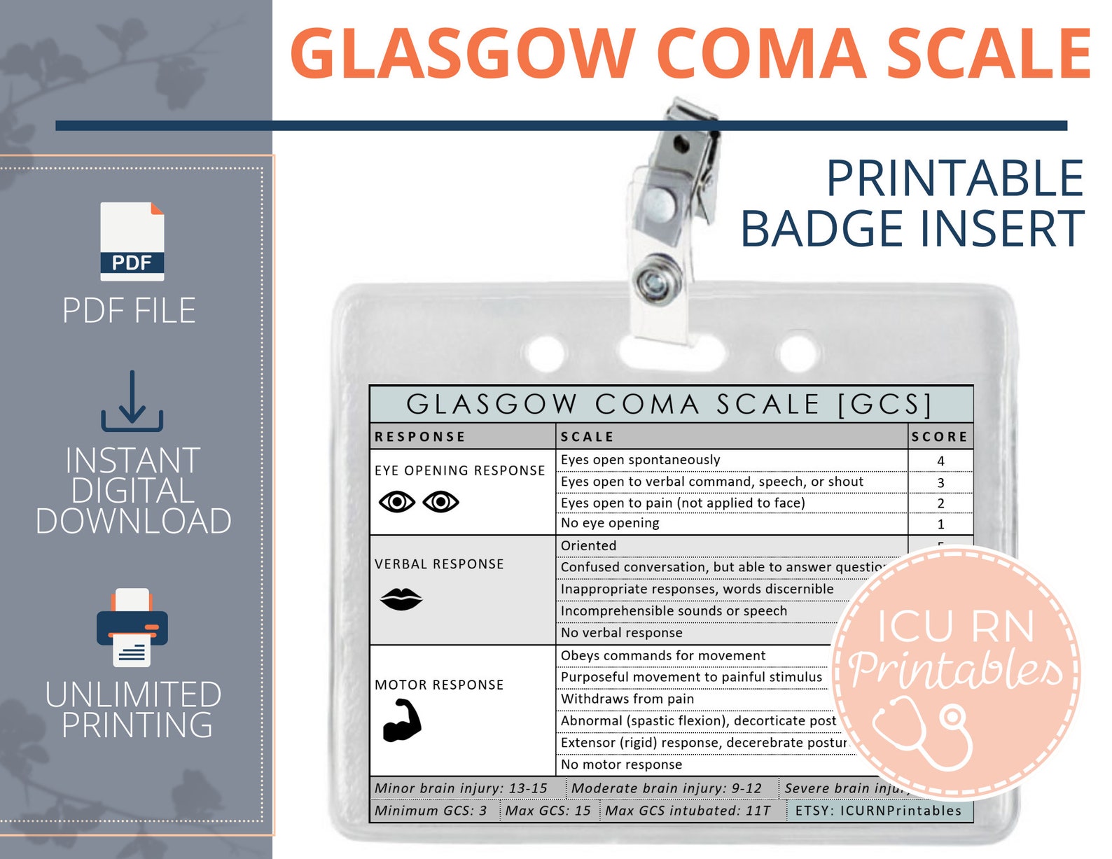 Glasgow Coma Scale [GCS] | Printable PDF Download - Etsy