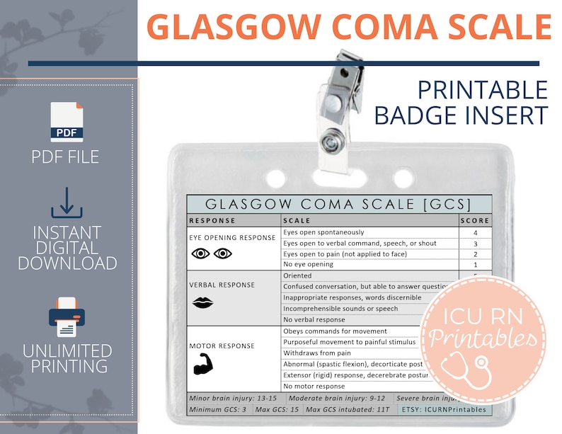 Glasgow Coma Scale [GCS] | Printable PDF Download - Etsy