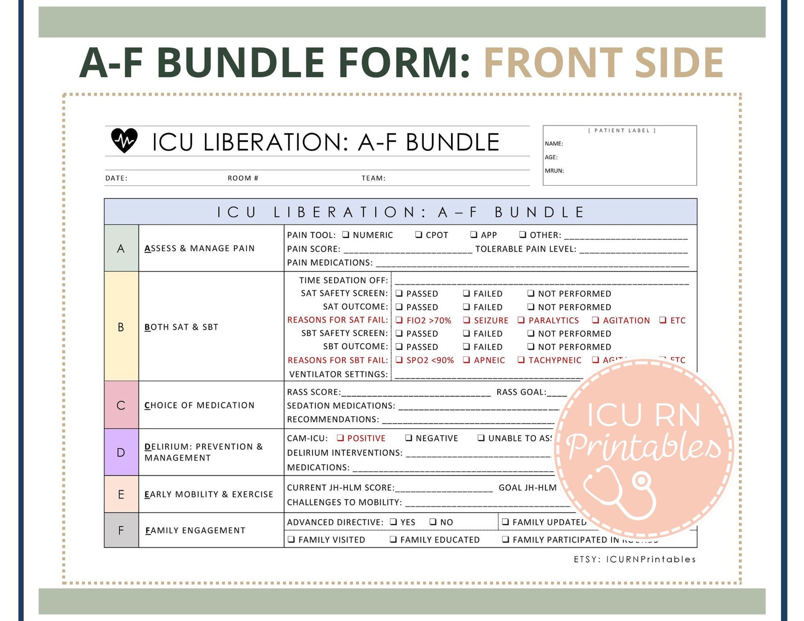 ICU Liberation A-F Bundle | Printable PDF Download - Etsy