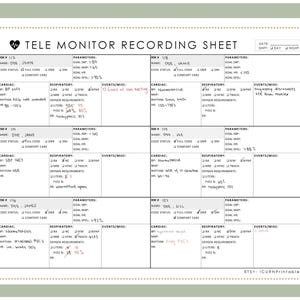Tele Monitor Recording Sheet | Printable PDF Download - Etsy