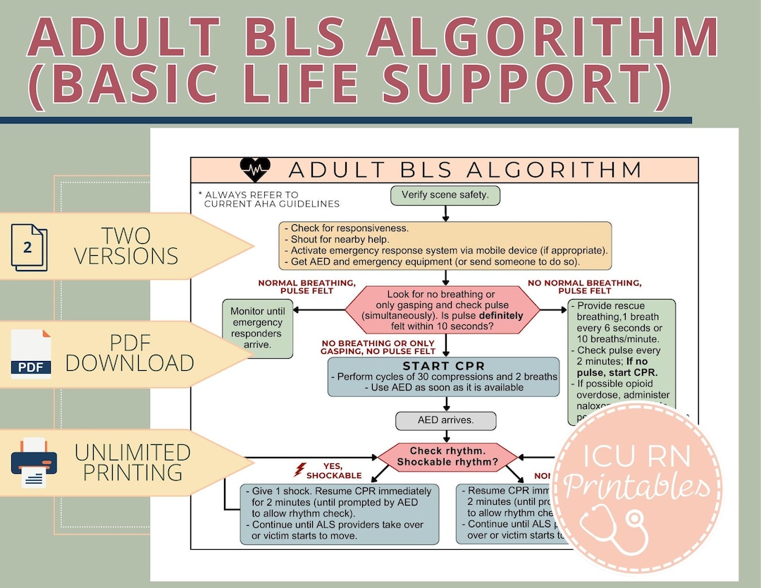 Adult Basic Life Support (BLS) Reference Sheet | Printable PDF Download ...