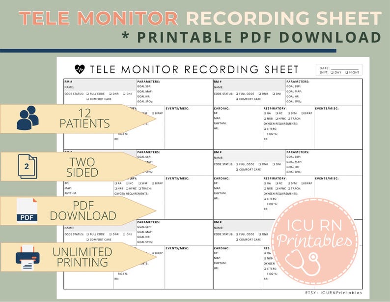 Tele Monitor Recording Sheet | Printable PDF Download - Etsy