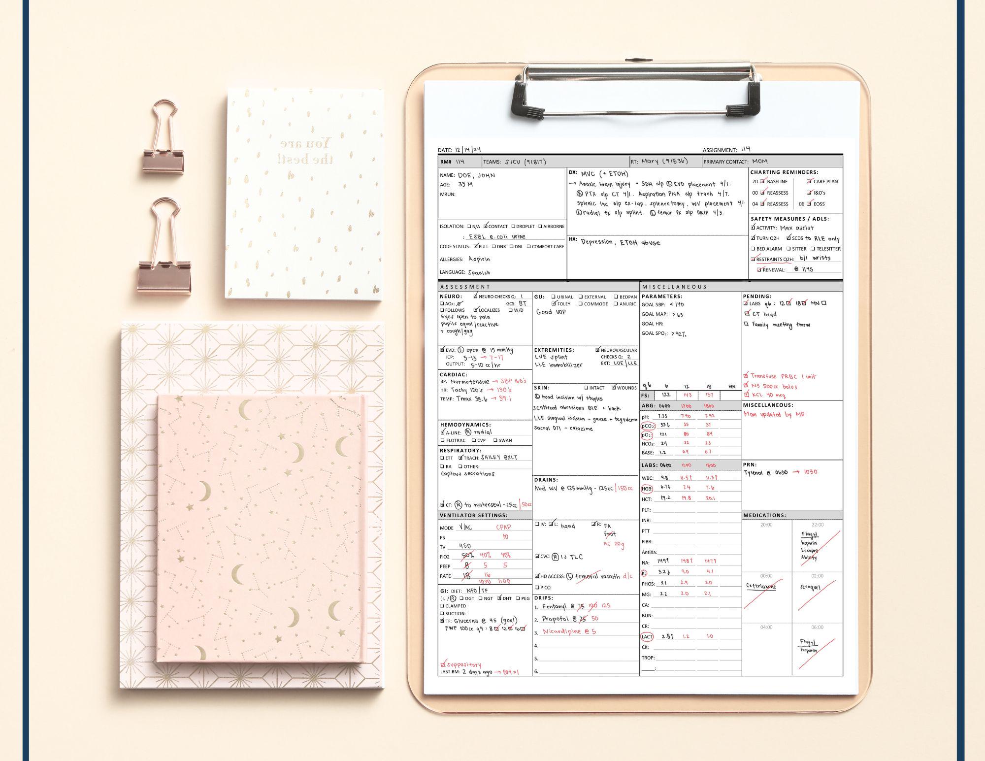 NIGHT SHIFT ICU Nurse Brain Report Sheet | Printable Pdf Download - Etsy
