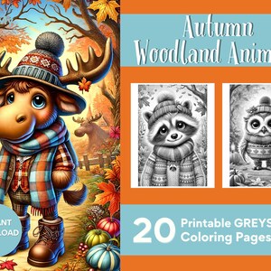 Autumn Woodland Animals Coloring Pages for Adults Teens 20 Digital ...