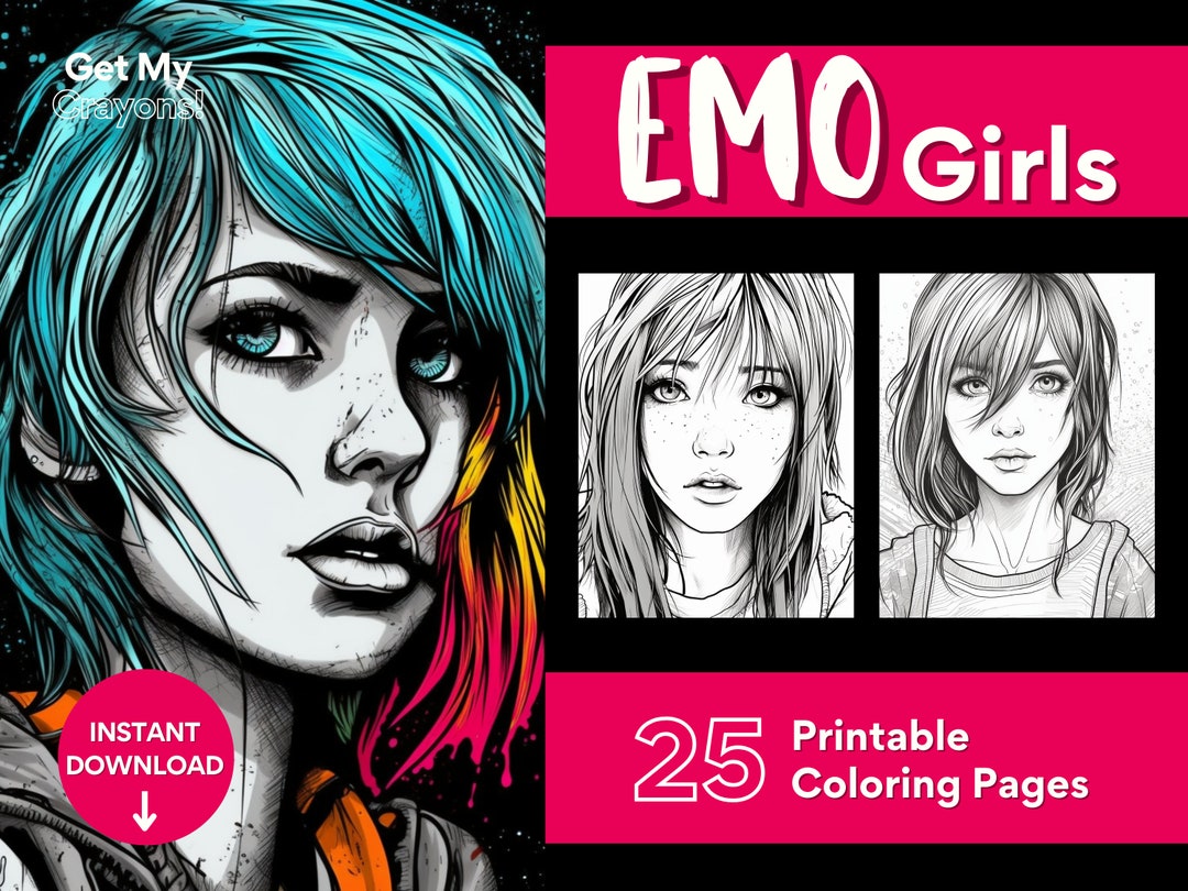 Emo Girls Coloring Pages for Coloring Elder Emo Adults 25 Greyscale ...