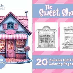 Sweet Shop Store Front Coloring Pages for Adults Teens Kids and Girls ...