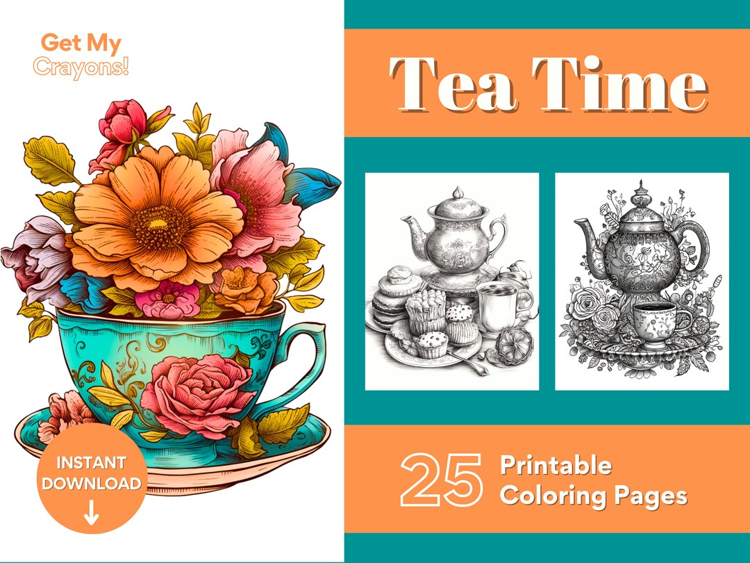 Tea Time Coloring Pages for Adults 25 Greyscale Pages to Color ...