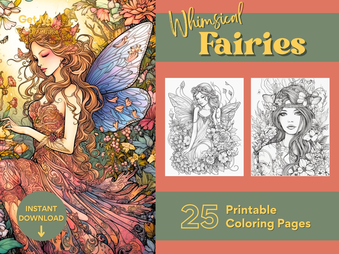Fairies Coloring Pages for Adults 25 Greyscale Pages to Color Printable ...