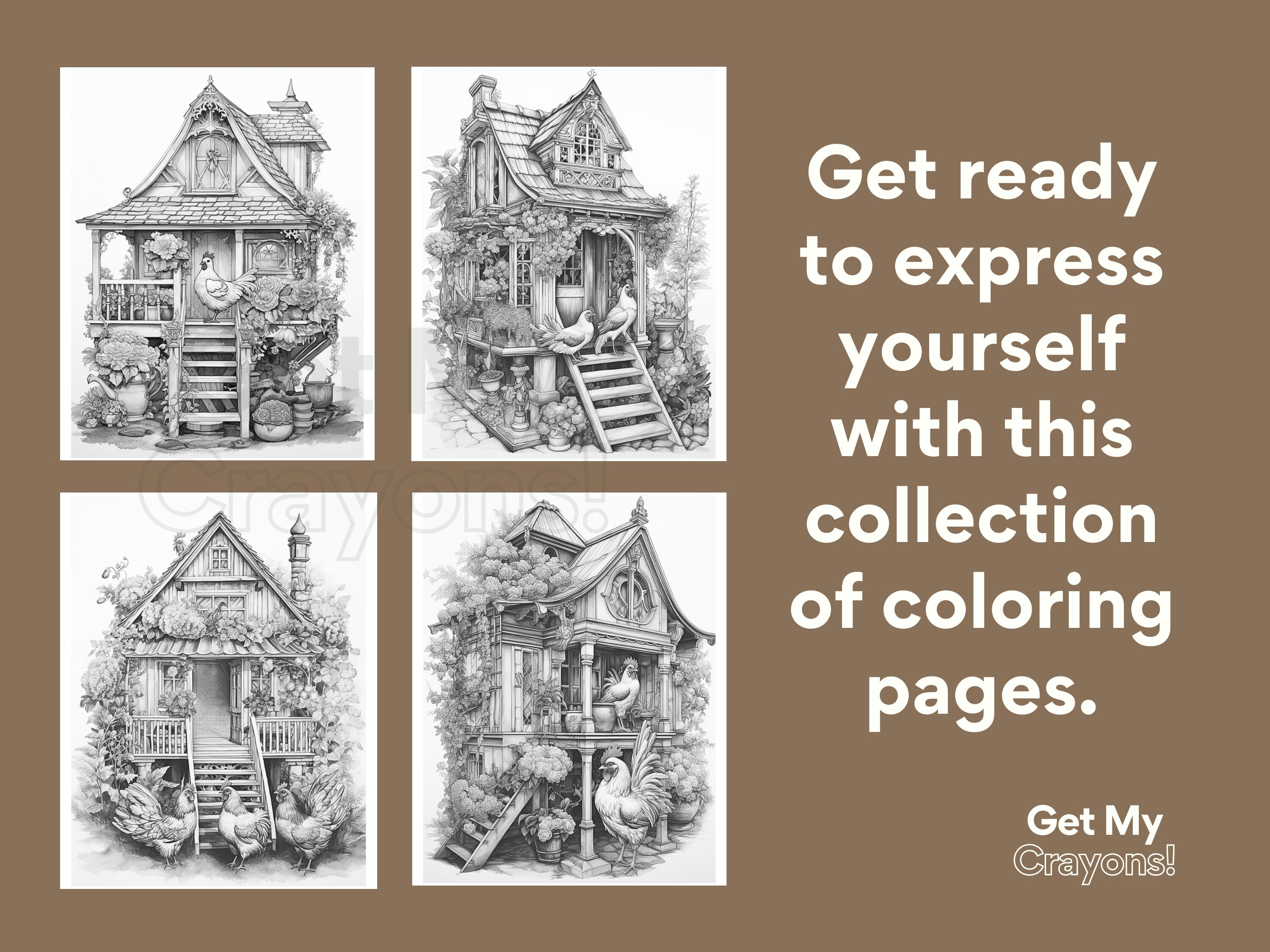 The Fancy Hen House Coloring Pages for Adults Teens & Kids 20 Chicken ...