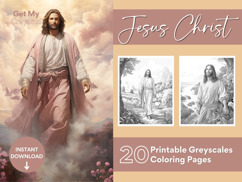 Jesus Christ Coloring Pages for Adults 20 Greyscale Pages to Color ...