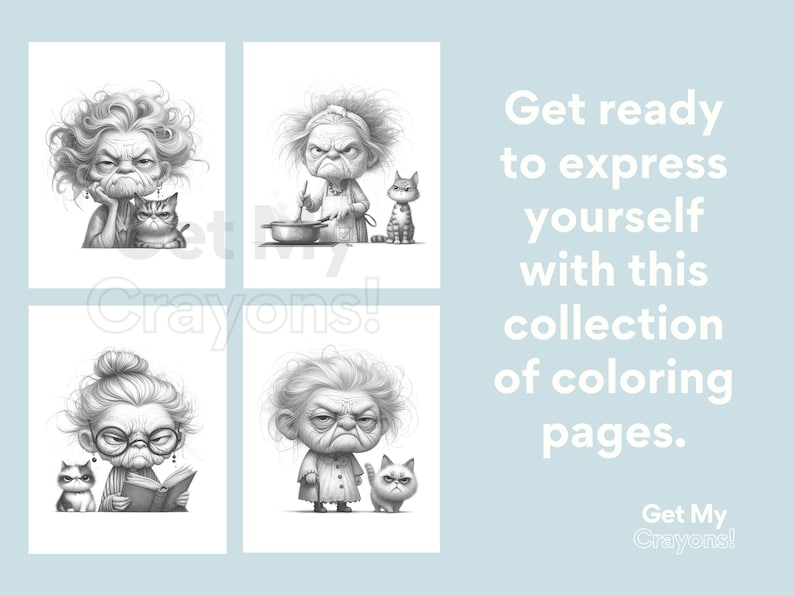 Grumpy Grandma and Her Cat Coloring Pages for Adults Teens Kids and ...