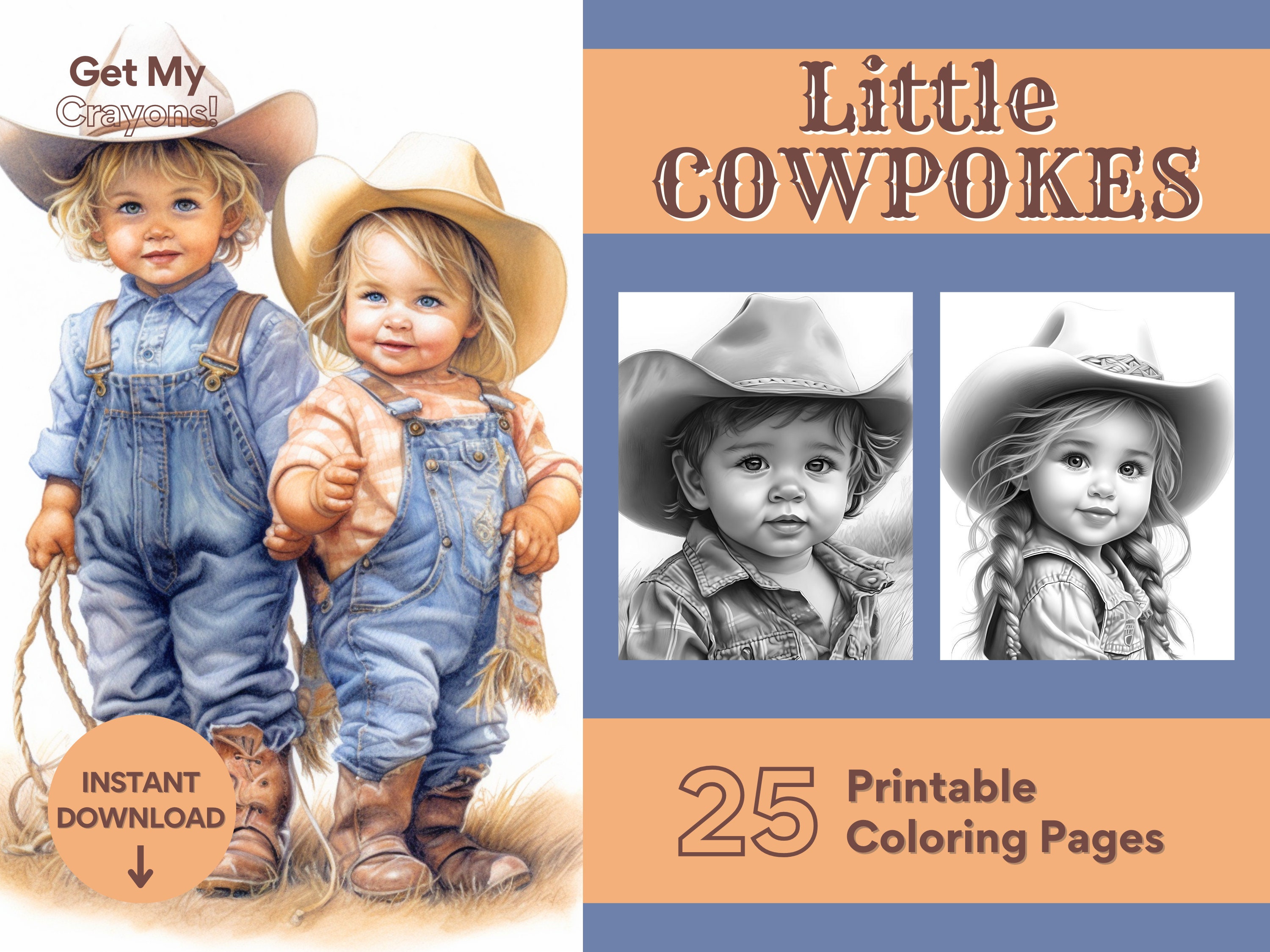 Little Cowpokes Coloring Pages for Adults Teens 25 Greyscale - Etsy
