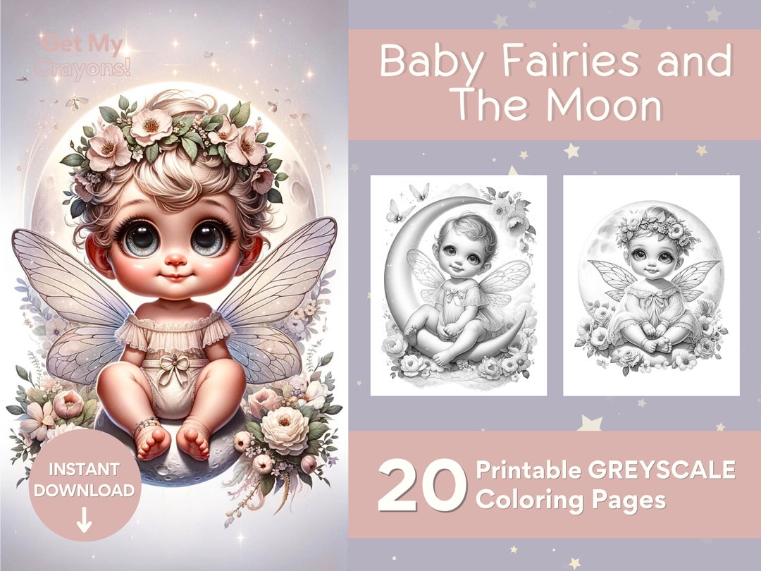 Baby Fairies and the Moon Coloring Pages, for Adults, Teens, and Kids ...