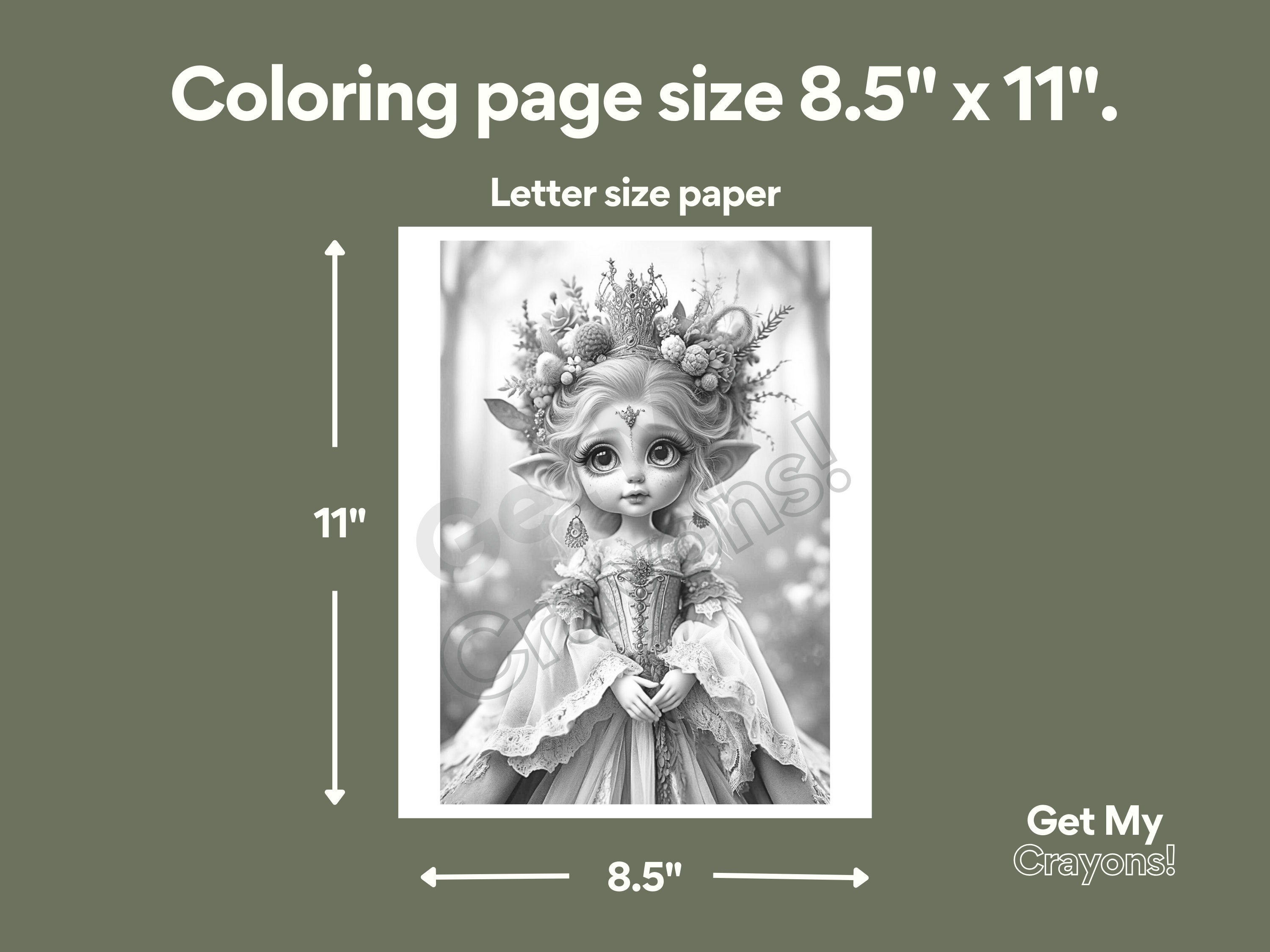 The Queen Elf Coloring Pages, for Adults, Teens, and Kids, 20 Greyscale ...