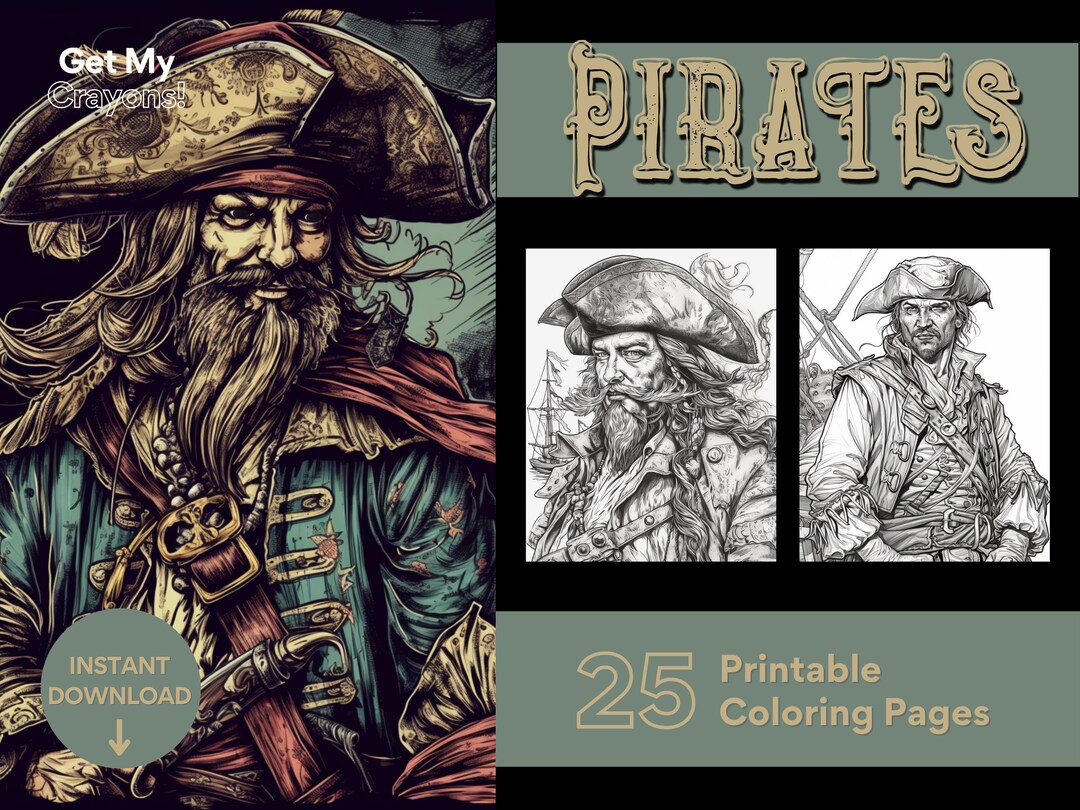 Pirate Coloring Pages for Adults 25 Greyscale Pages to Color Printable ...