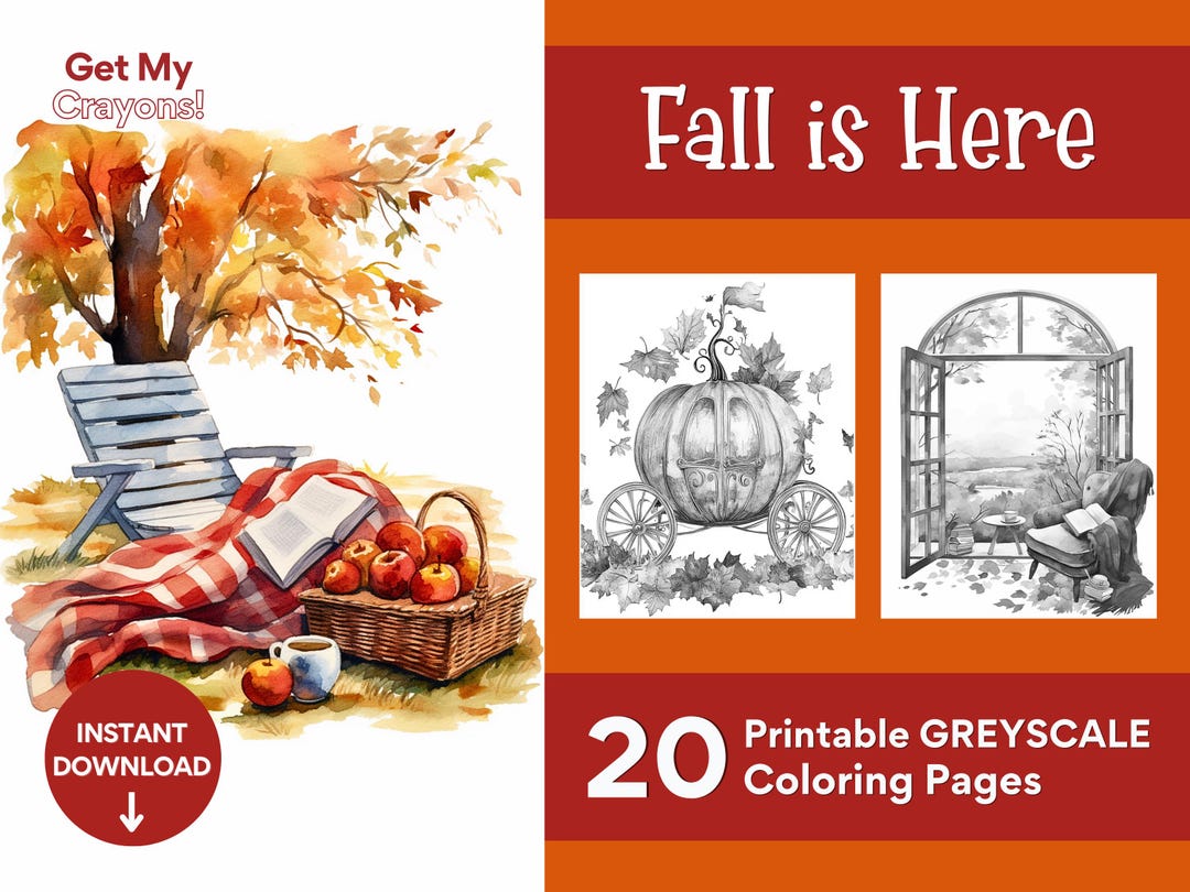 Fall is Here Coloring Pages, for Adults, Teens, and Kid, 20 Greyscale ...