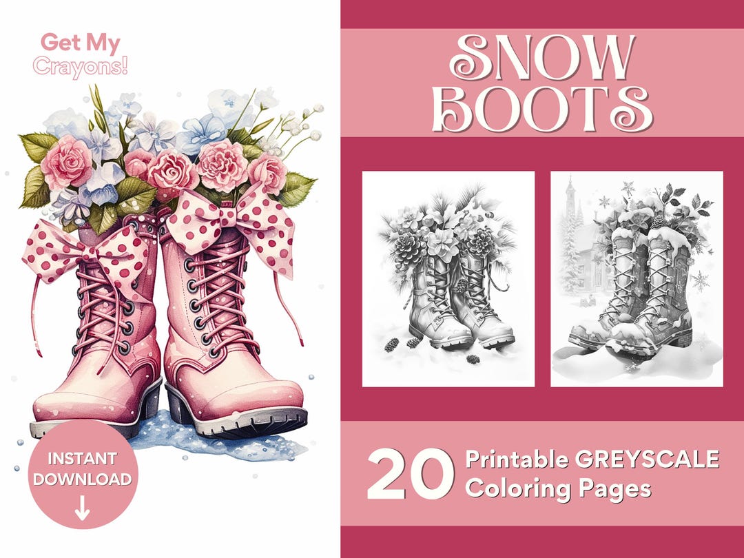 Snow Boots Coloring Pages, for Adults, Teens, and Kid, 20 Greyscale ...