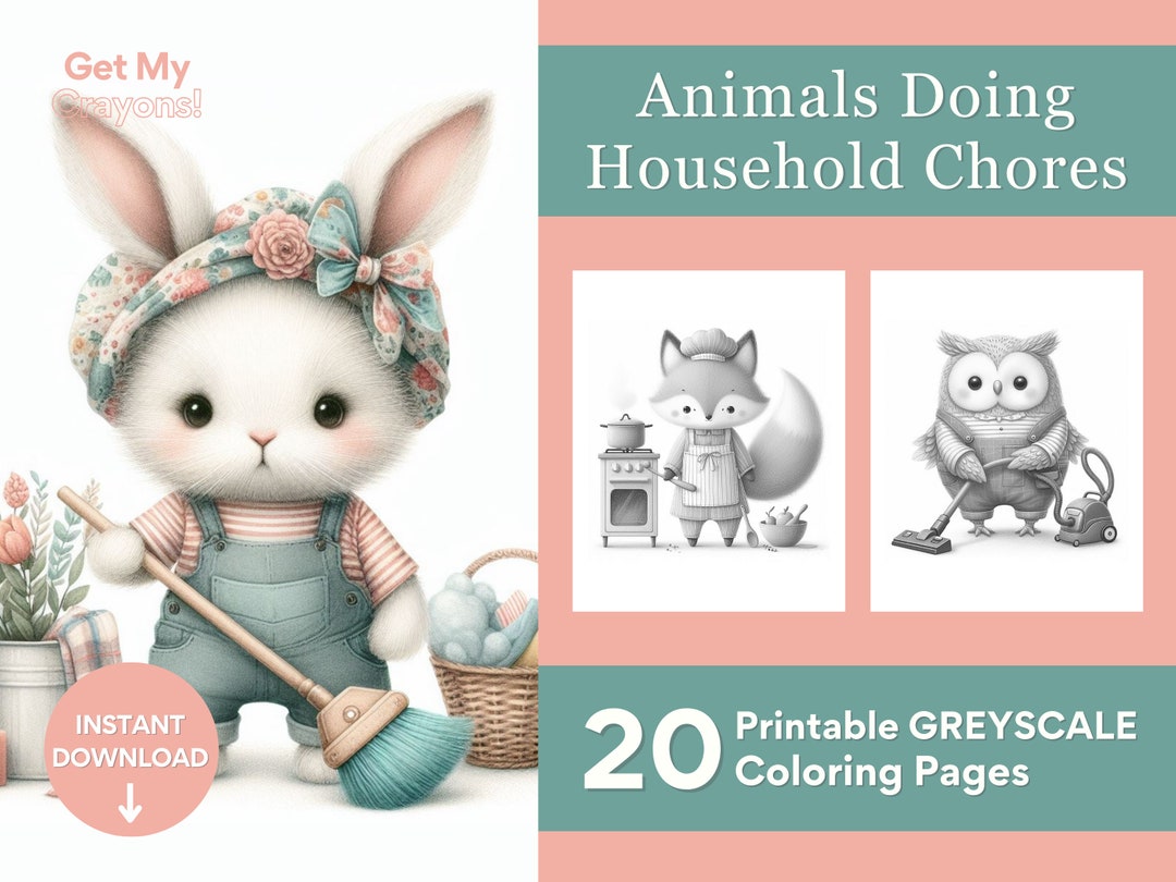 Animals Doing Household Chores Coloring Pages for Adults Teens Kids and ...