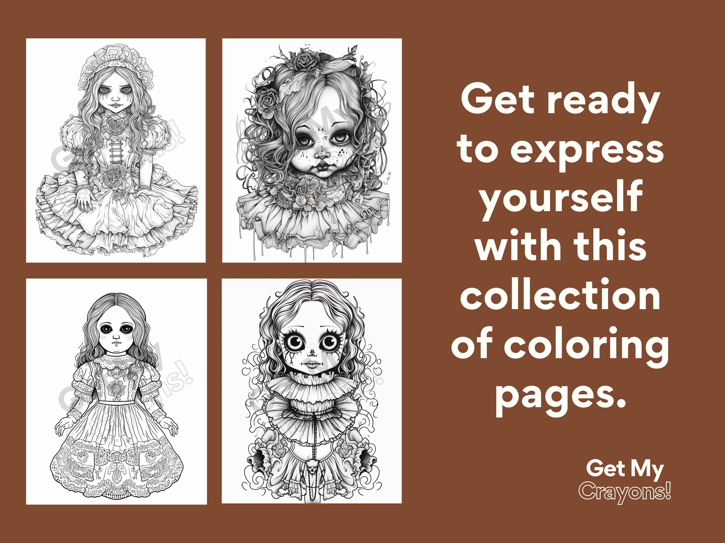 Creepy Dolls Coloring Pages for Adults 20 Greyscale Pages to - Etsy