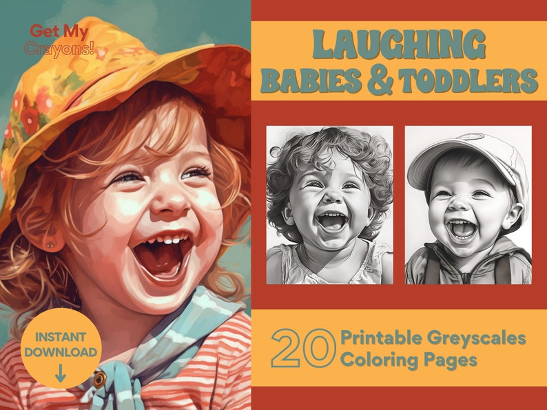 Laughing Babies and Toddlers Coloring Pages for Adults 20 Greyscale ...