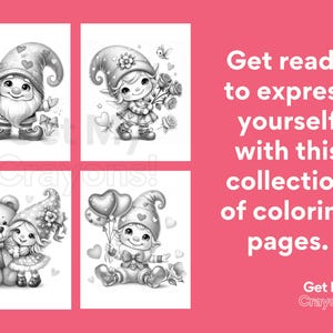 Valentine Gnome Coloring Pages, for Adults, Teens, and Kids 20 ...