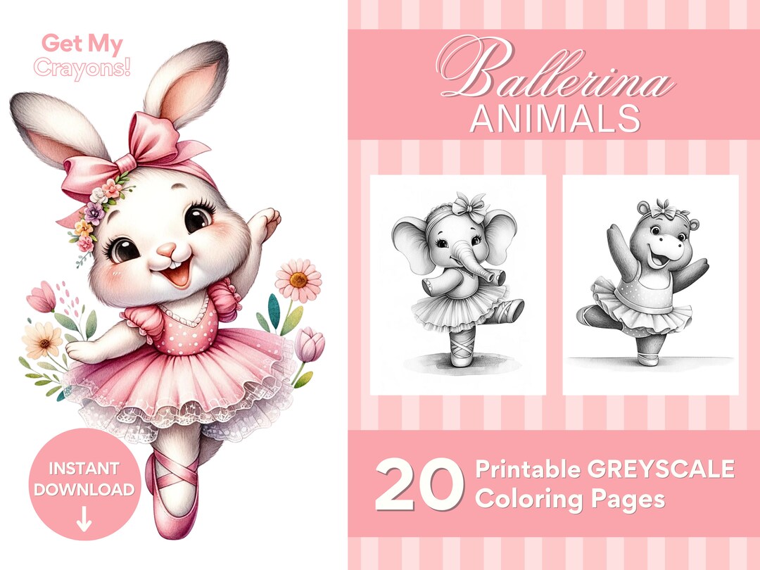 Ballerina Animals Coloring Pages for Adults Teens & Kids 20 Digital ...