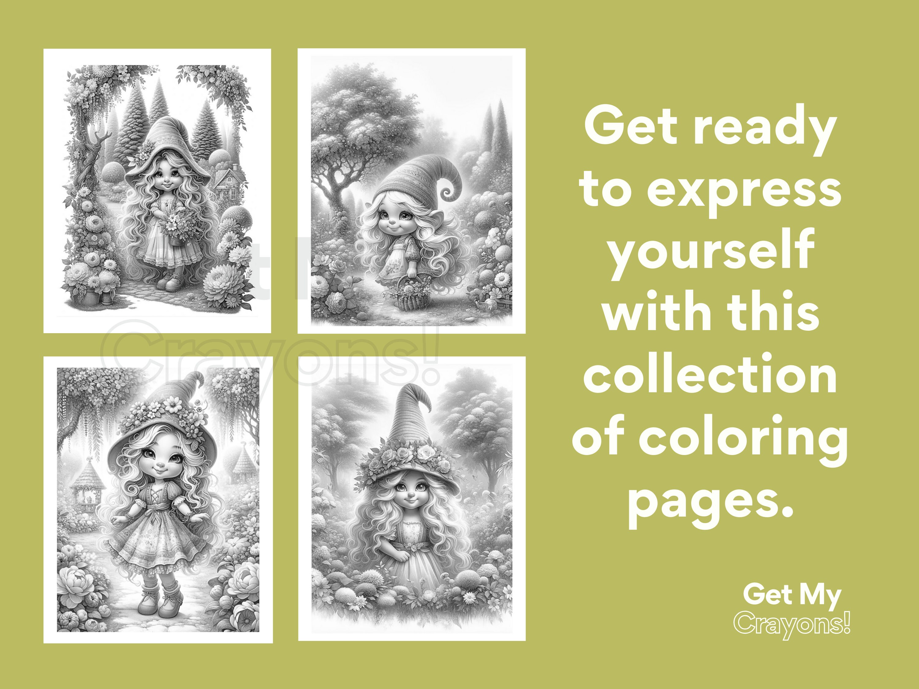 Cute Gnomes in the Summer Coloring Pages, for Adults, Teens, and Kids ...