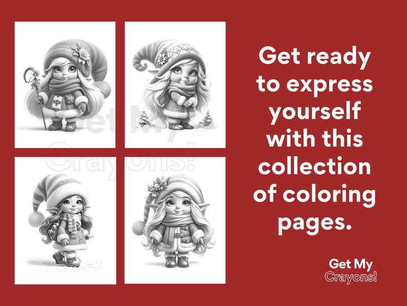 Winter Gnome Coloring Pages, for Adults, Teens, and Kid, 20 Greyscale ...
