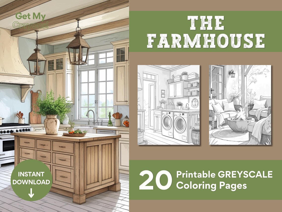 The Farmhouse Coloring Pages, for Adults, Teen and Kids 20 Greyscale ...