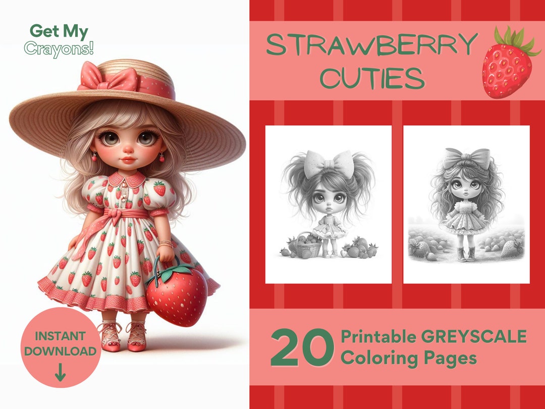 Adorable Strawberry Girls Coloring Pages, for Adults, Teens, and Kids ...