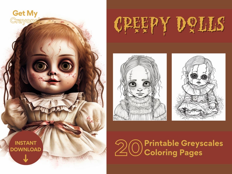 Creepy Dolls Coloring Pages for Adults 20 Greyscale Pages to - Etsy